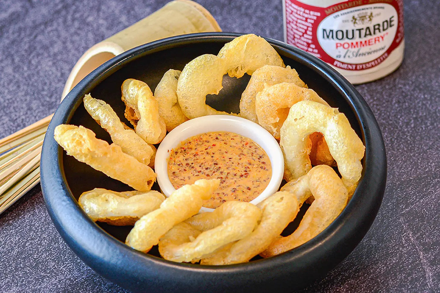 Squid fritters, Pommery® Espelette pepper mustard